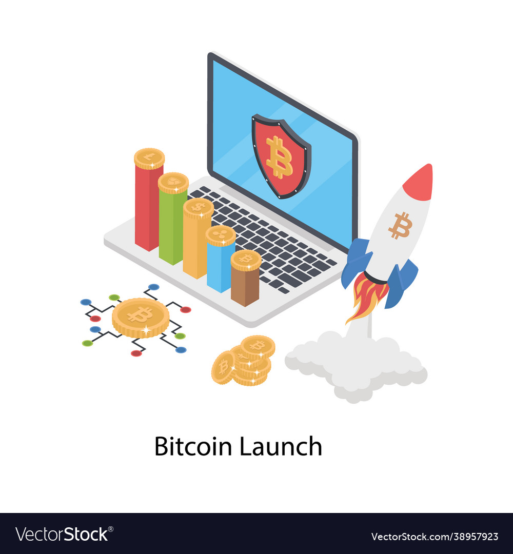 Bitcoin launch Royalty Free Vector Image - VectorStock