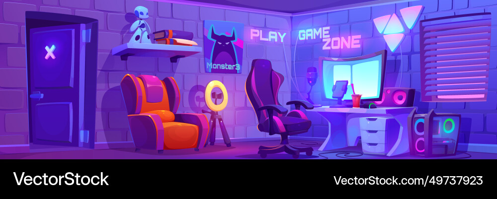 Cartoon room with gaming and streaming setup Vector Image
