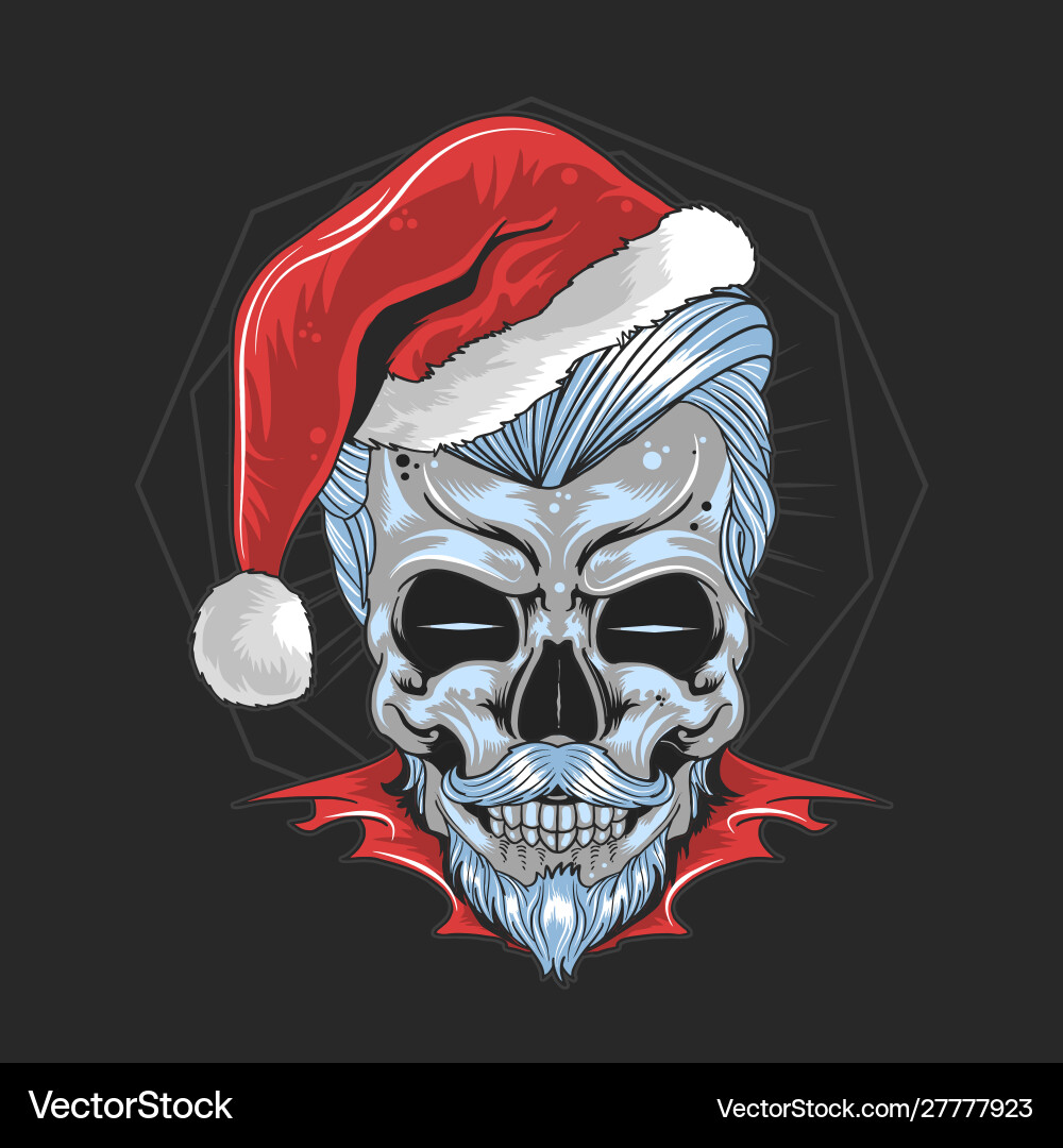 Christmas santa claus skull artwork Royalty Free Vector