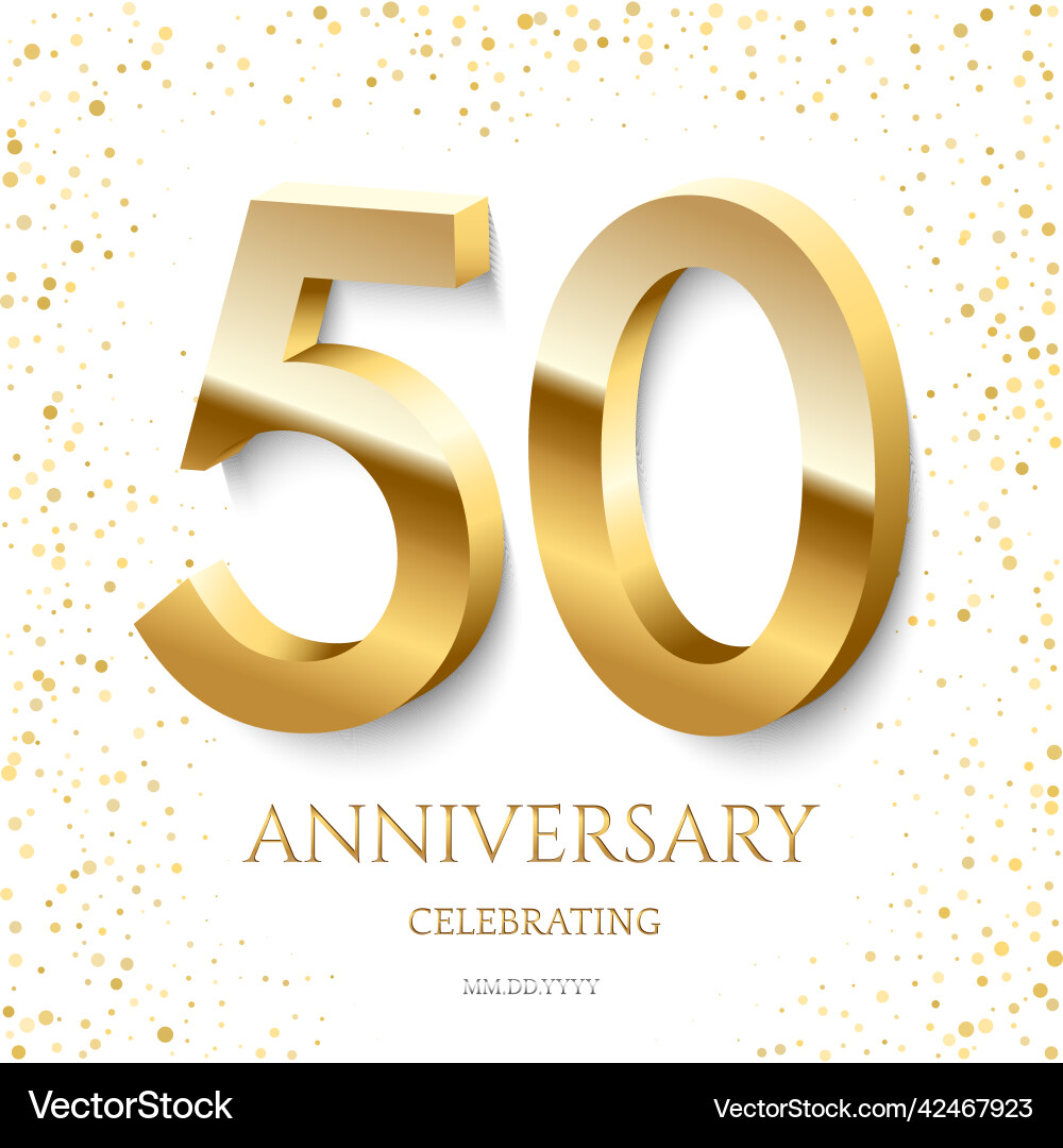 Golden 50th anniversary celebrating text Vector Image