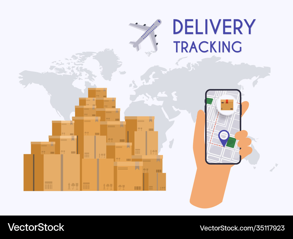 Hand holding mobile smart phone with app delivery Vector Image