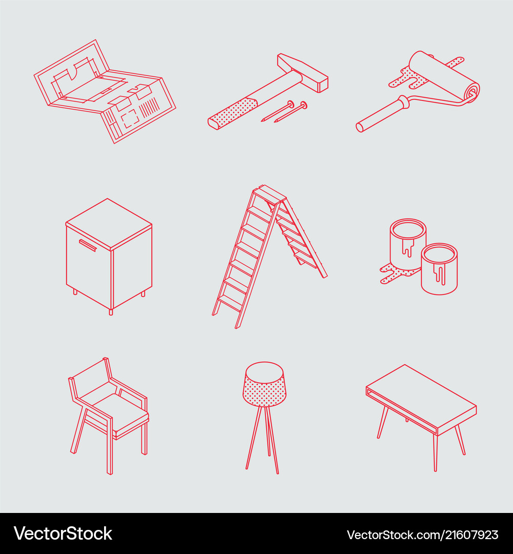 Minimalistic isometric home renovation icons Vector Image