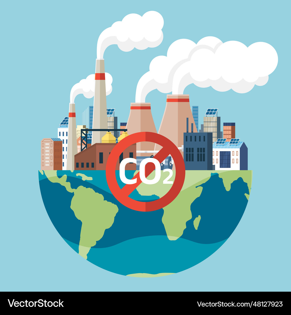 Prohibiting emissions carbon dioxide co2 red sign Vector Image