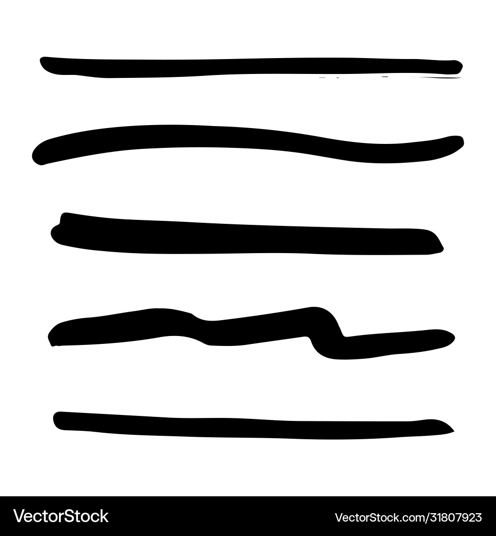 Set black ink brush stroke line set line Vector Image