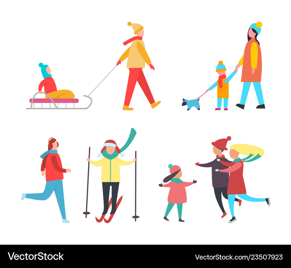 Skating skiing people wintertime activity Vector Image