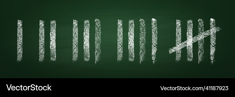 Tally marks count chalk on a green chalkboard wall
