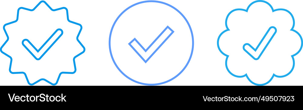 Verified blue tick badge icon set isolated Vector Image