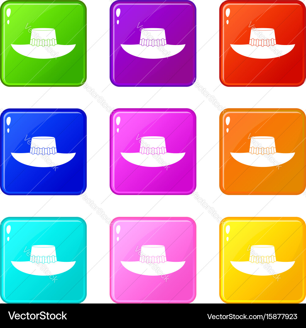 Woman hat icons 9 set Royalty Free Vector Image