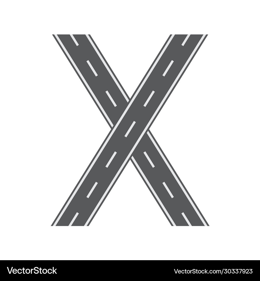 X letter for road or street font flat and solid Vector Image