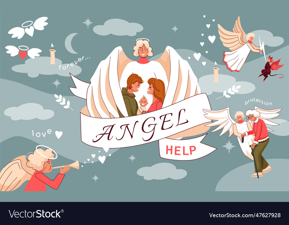 Angel help flat collage Royalty Free Vector Image