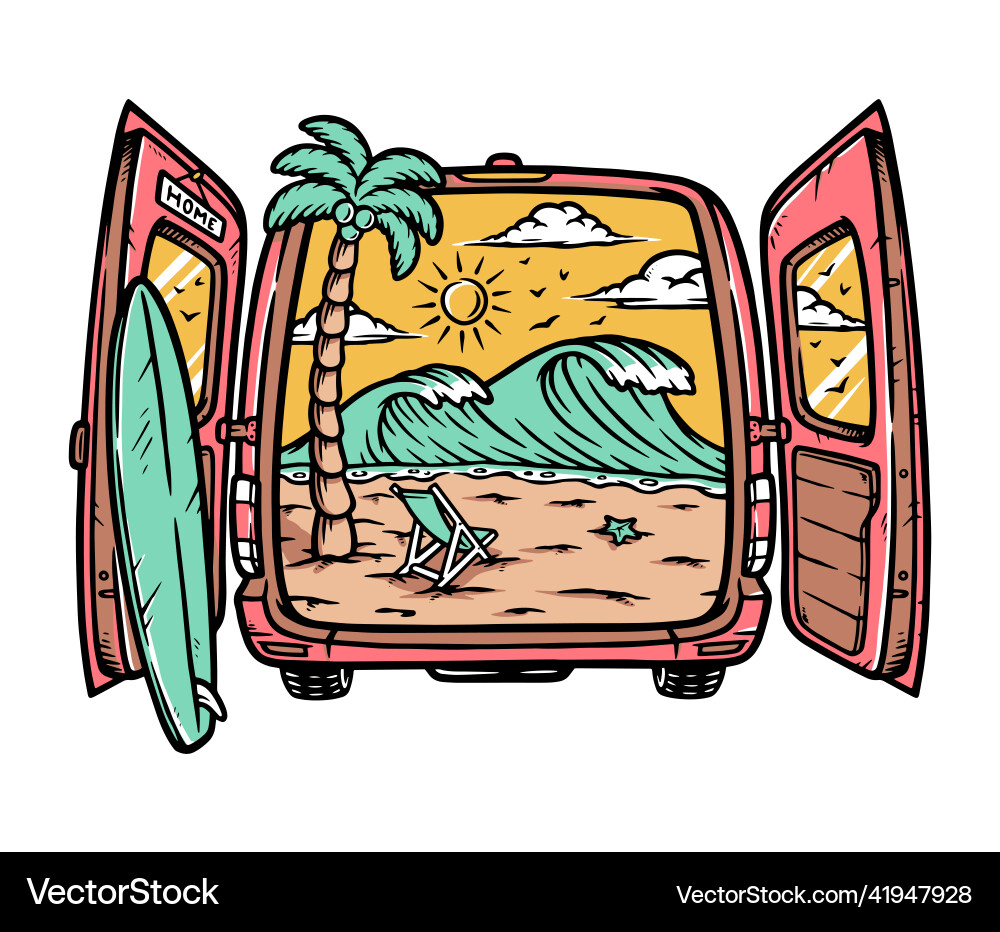 Beautiful beach view in the car Royalty Free Vector Image