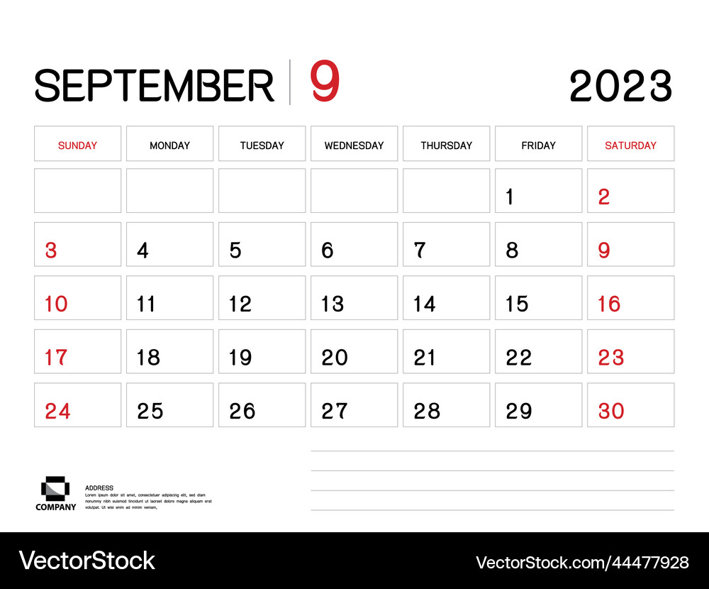 Calendar 2023 - september 2023 year planner Vector Image