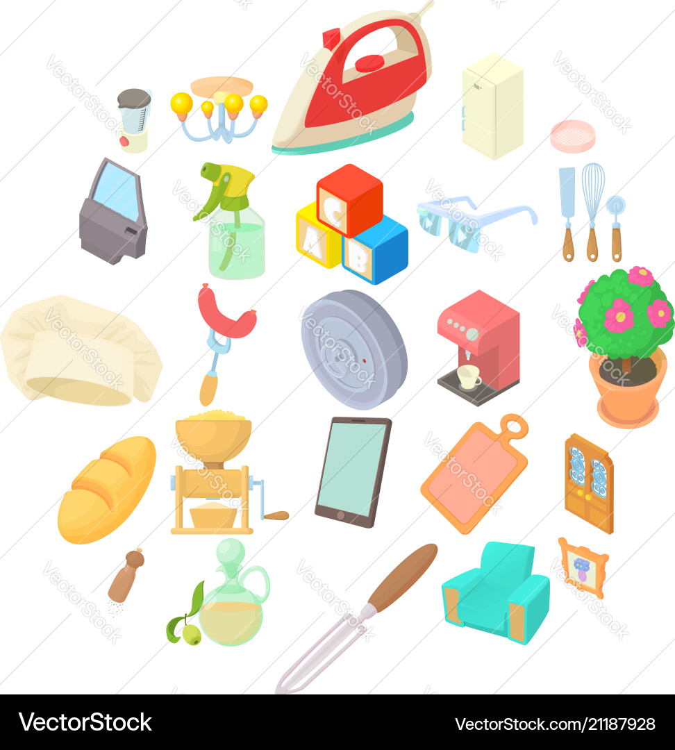 Facilities icons set cartoon style Royalty Free Vector Image