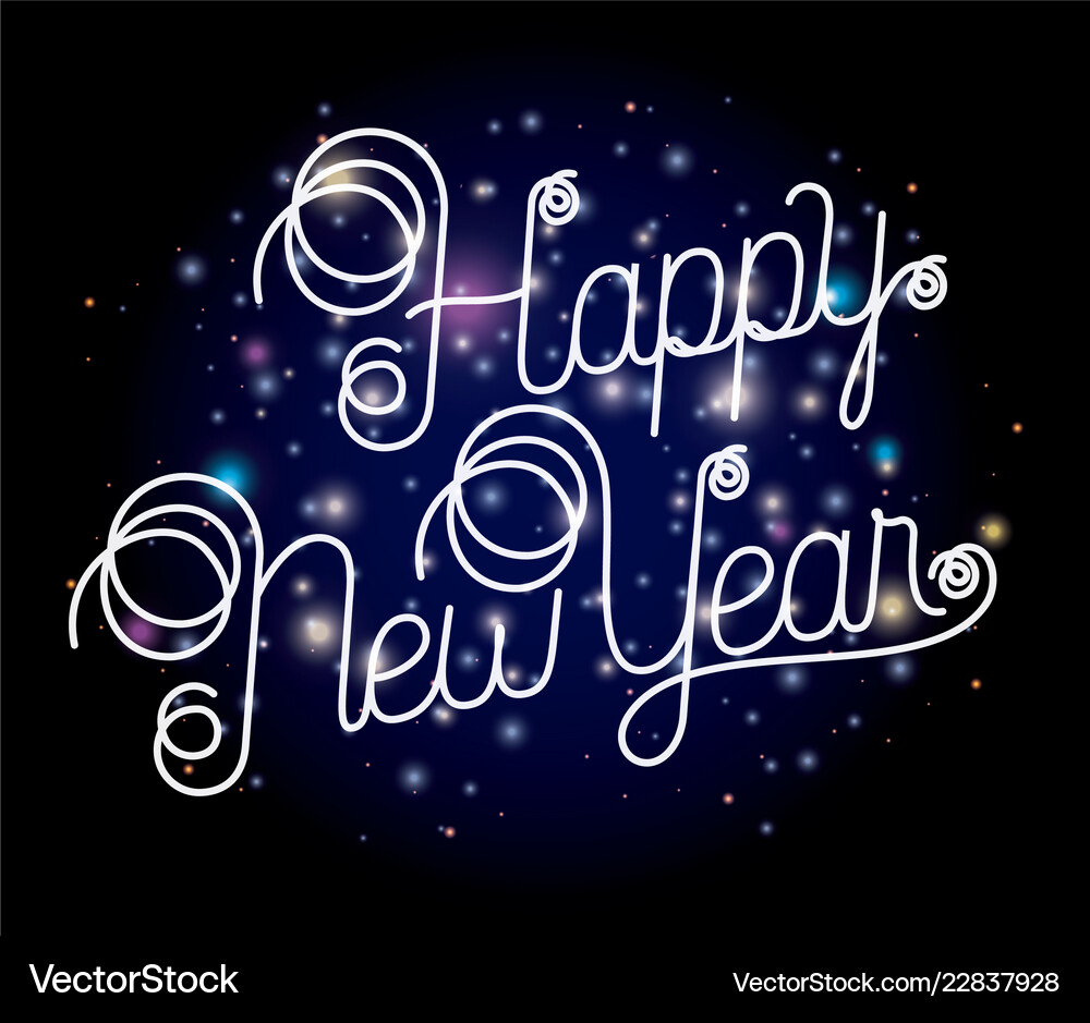 Happy new year lettering with lights Royalty Free Vector