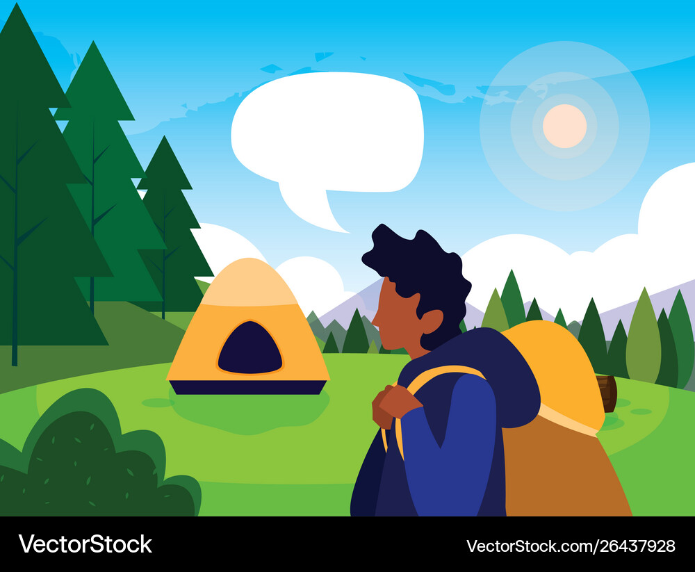 Man with tent camping hiking Royalty Free Vector Image