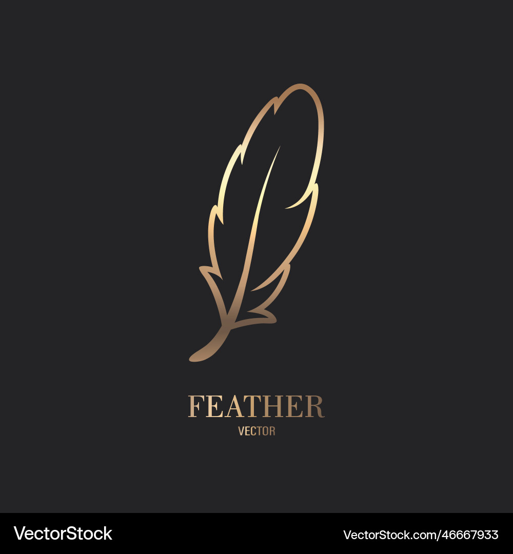 Fluffy golden color feather logo icon Royalty Free Vector