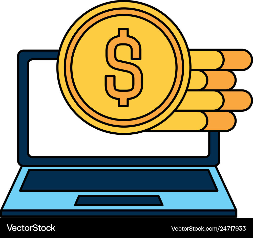 Laptop screen with dollar coins icons Royalty Free Vector