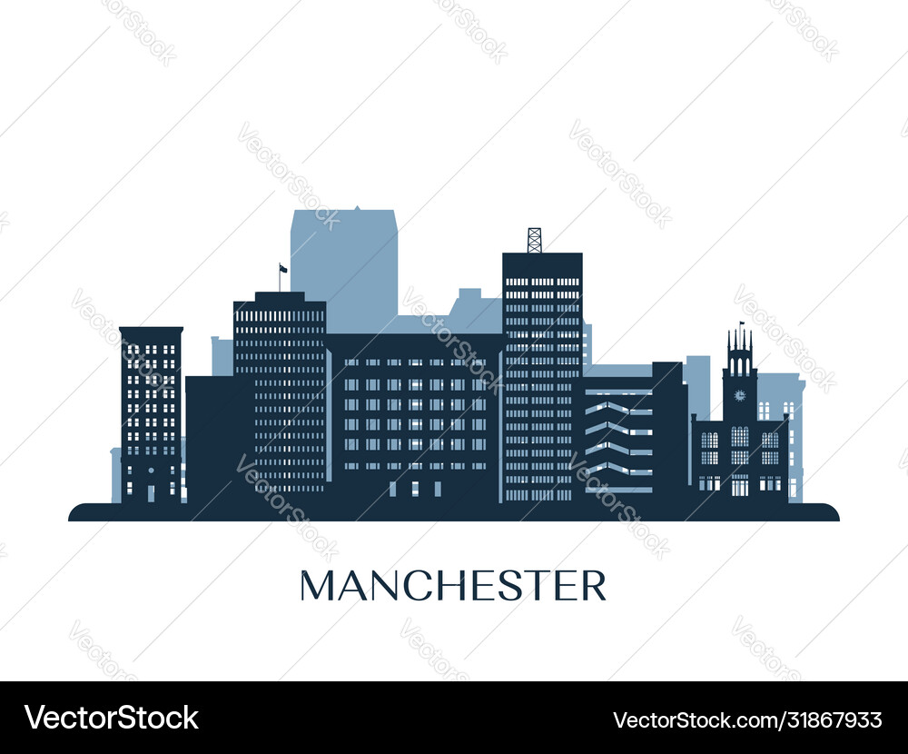 Manchester skyline monochrome silhouette Vector Image