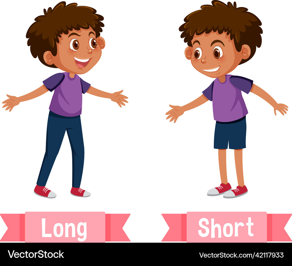 Opposite english words long and short Royalty Free Vector