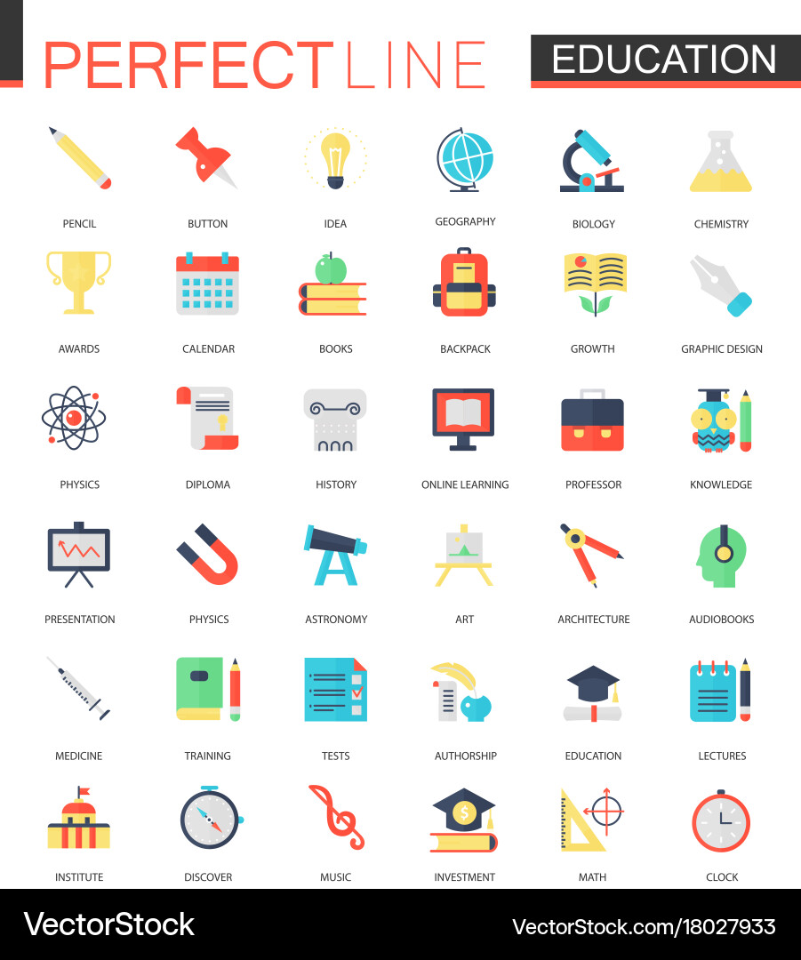 Set of flat education icons Royalty Free Vector Image