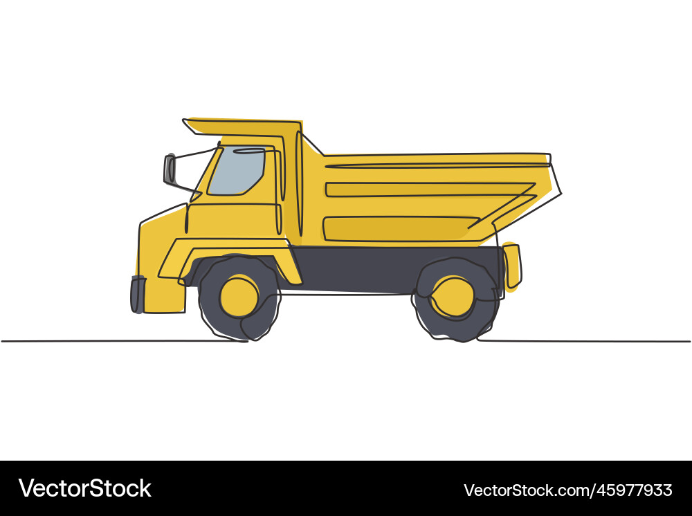 Single continuous line drawing of big dump truck Vector Image