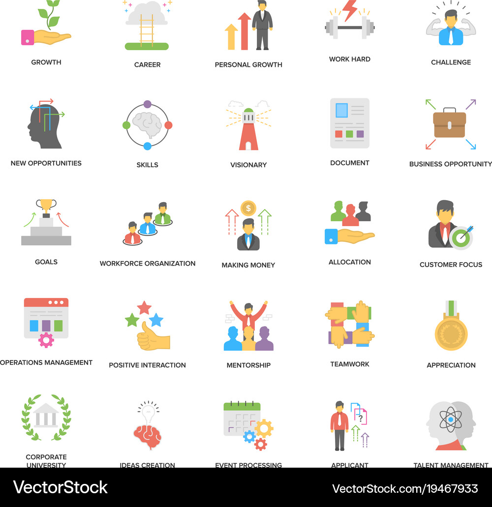 Success and opportunities flat icons set Vector Image