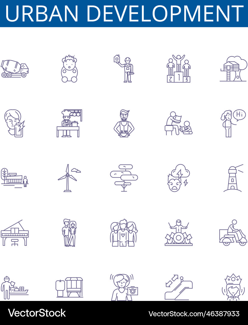 Urban development line icons signs set design Vector Image