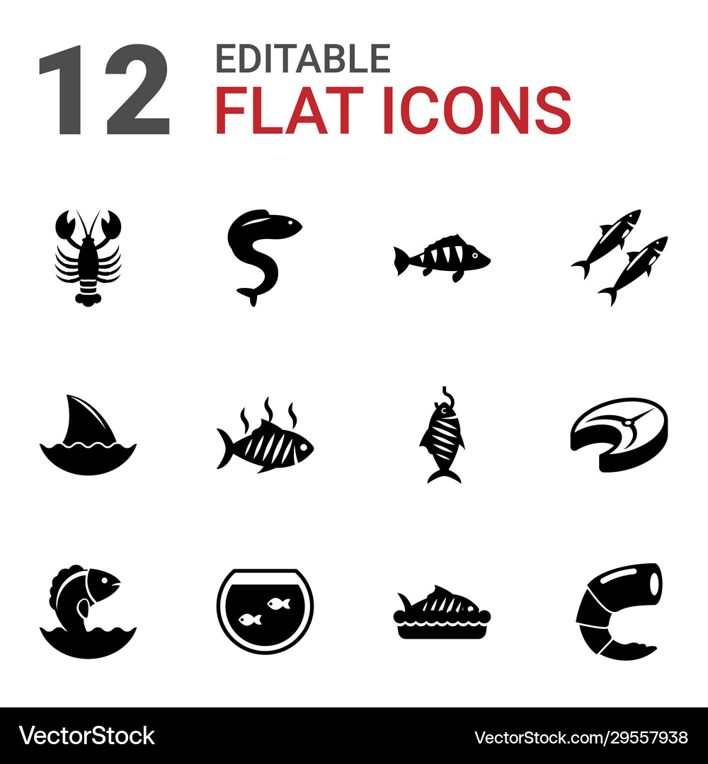 12 fish filled icons set isolated on white Vector Image
