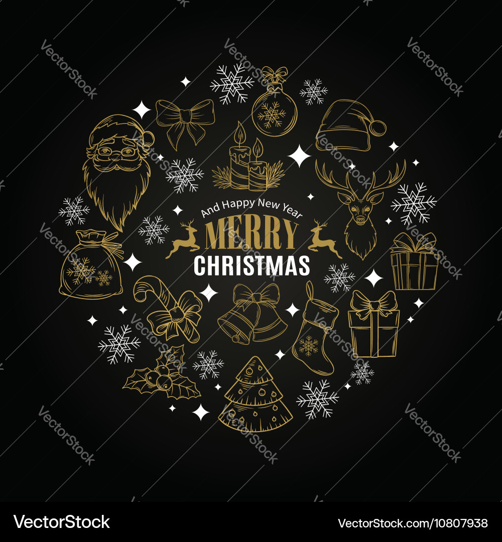 Christmas card with decorative icons Royalty Free Vector