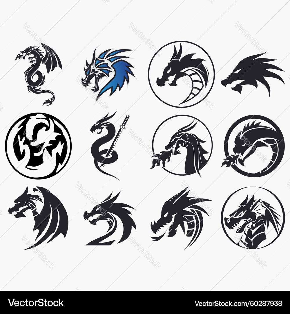 Collection of dragon logos Royalty Free Vector Image