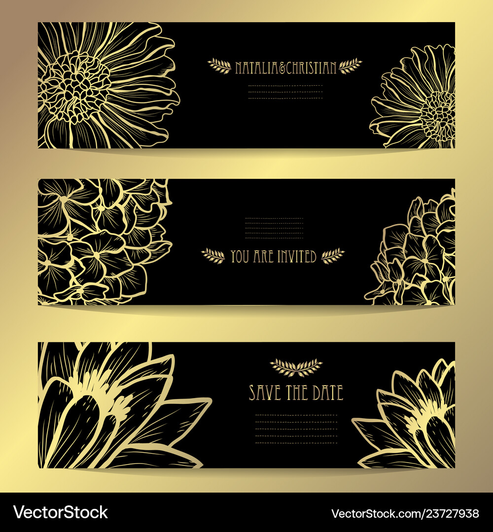 Golden floral cards set Royalty Free Vector Image