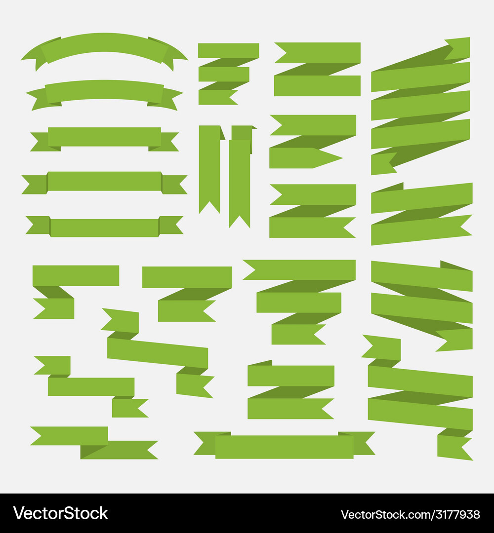 Green ribbons set isolated on white background Vector Image