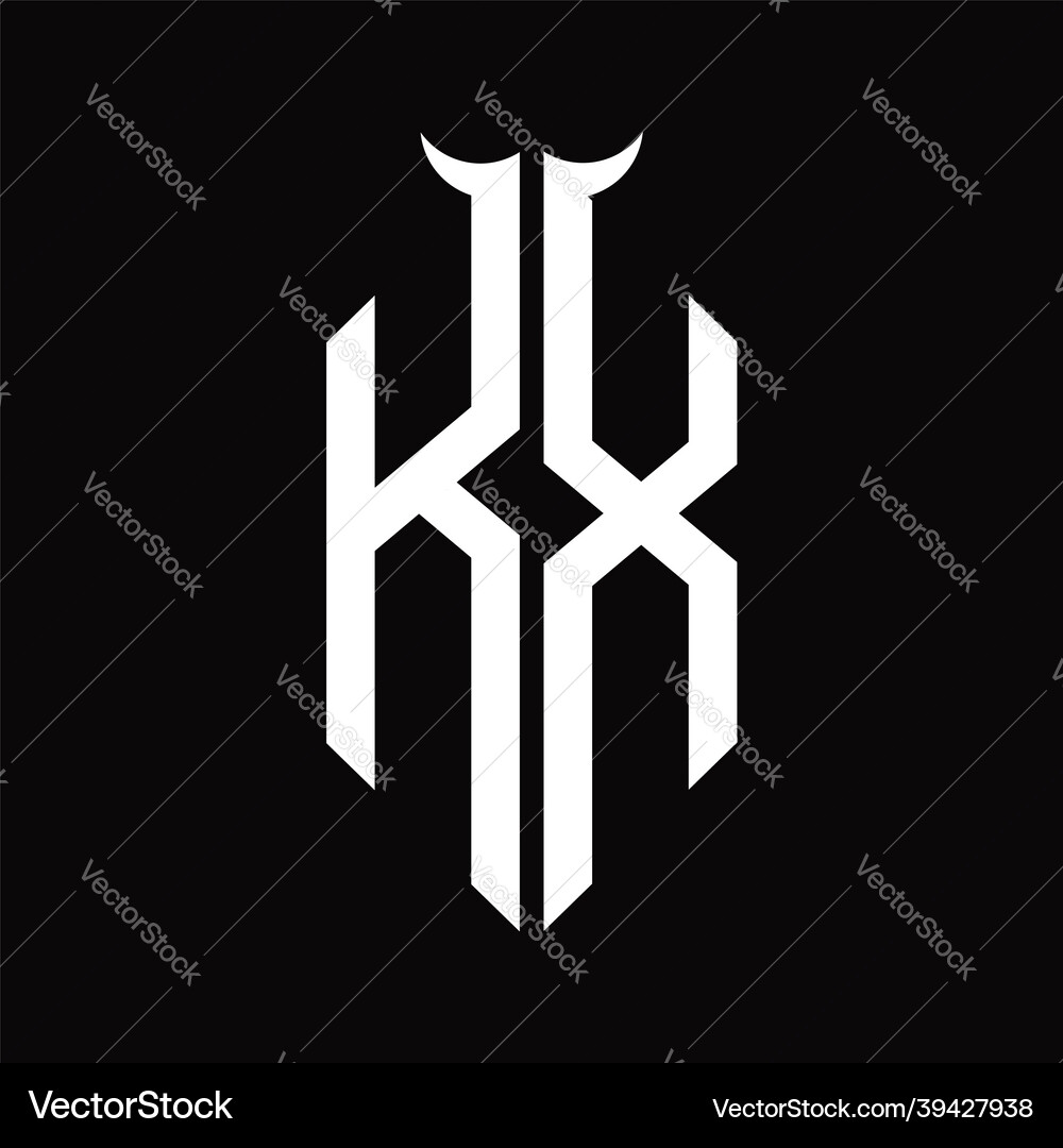 Kx logo monogram with horn shape isolated black Vector Image