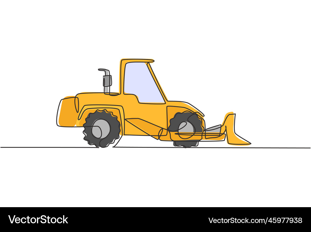 One continuous line drawing of bulldozer Vector Image