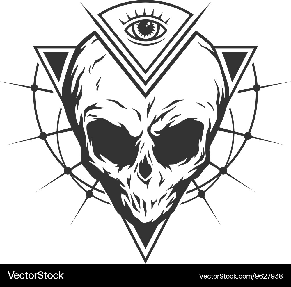 Skull is an alien and all-seeing eye Royalty Free Vector