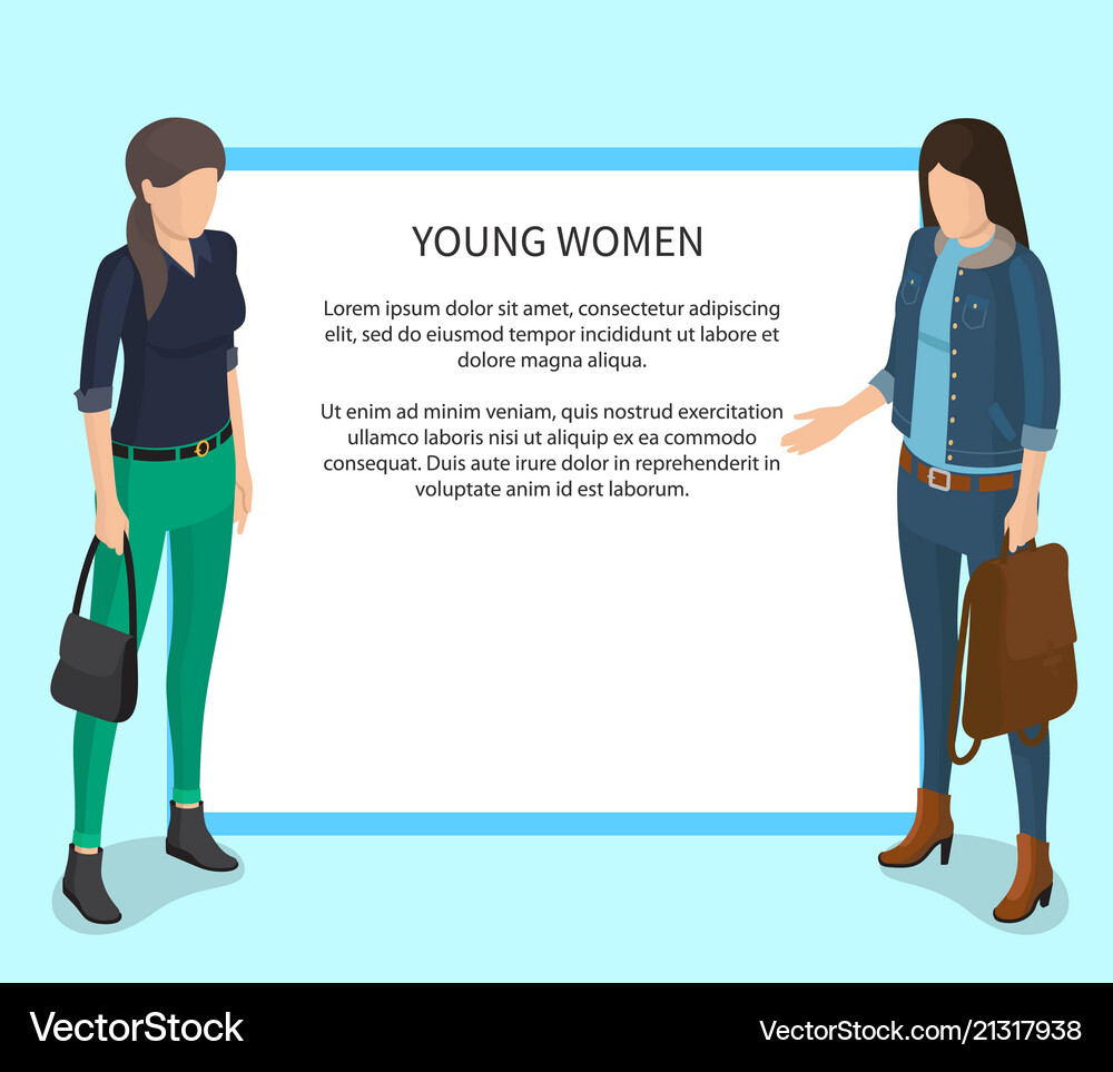 Young women poster with white frame and students Vector Image