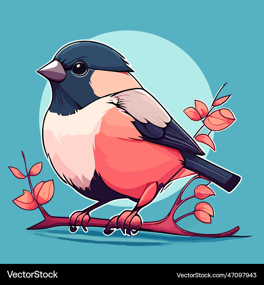 A bird bullfinch sits on branch Royalty Free Vector Image