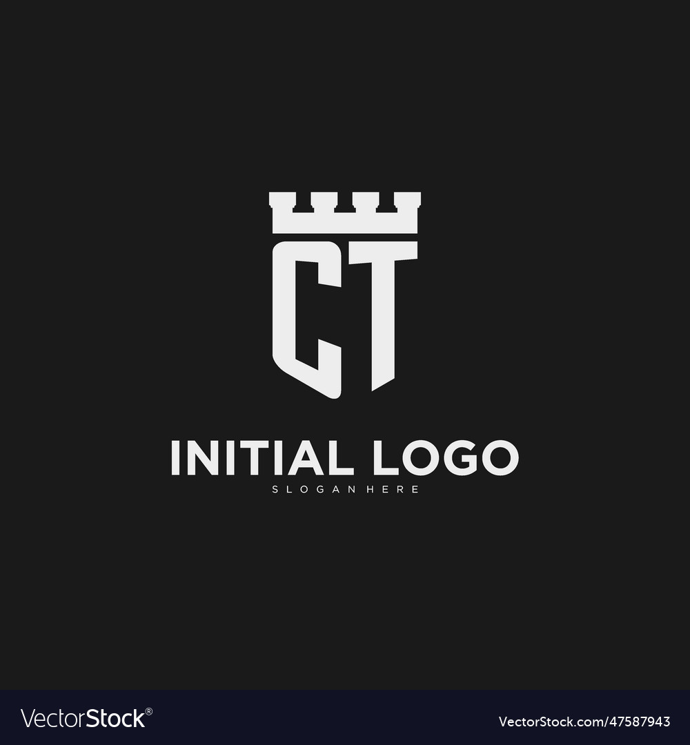 Initials ct logo monogram with shield Royalty Free Vector