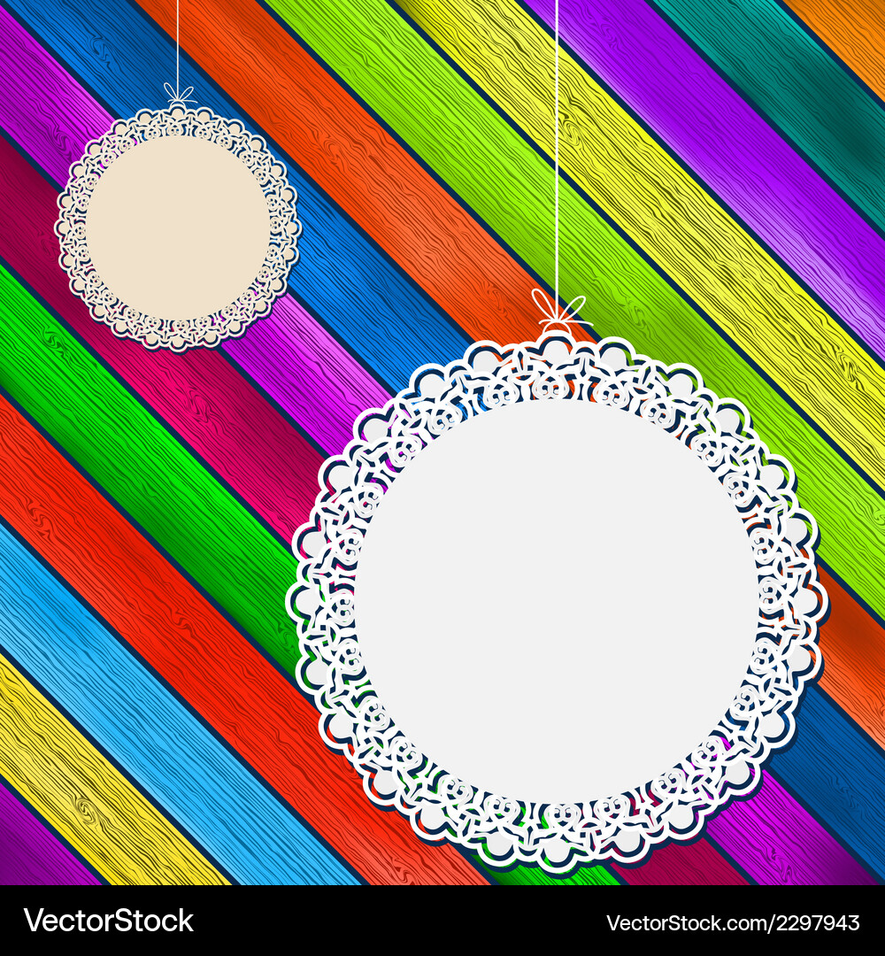 Lace frame on colorful wooden background eps8 Vector Image