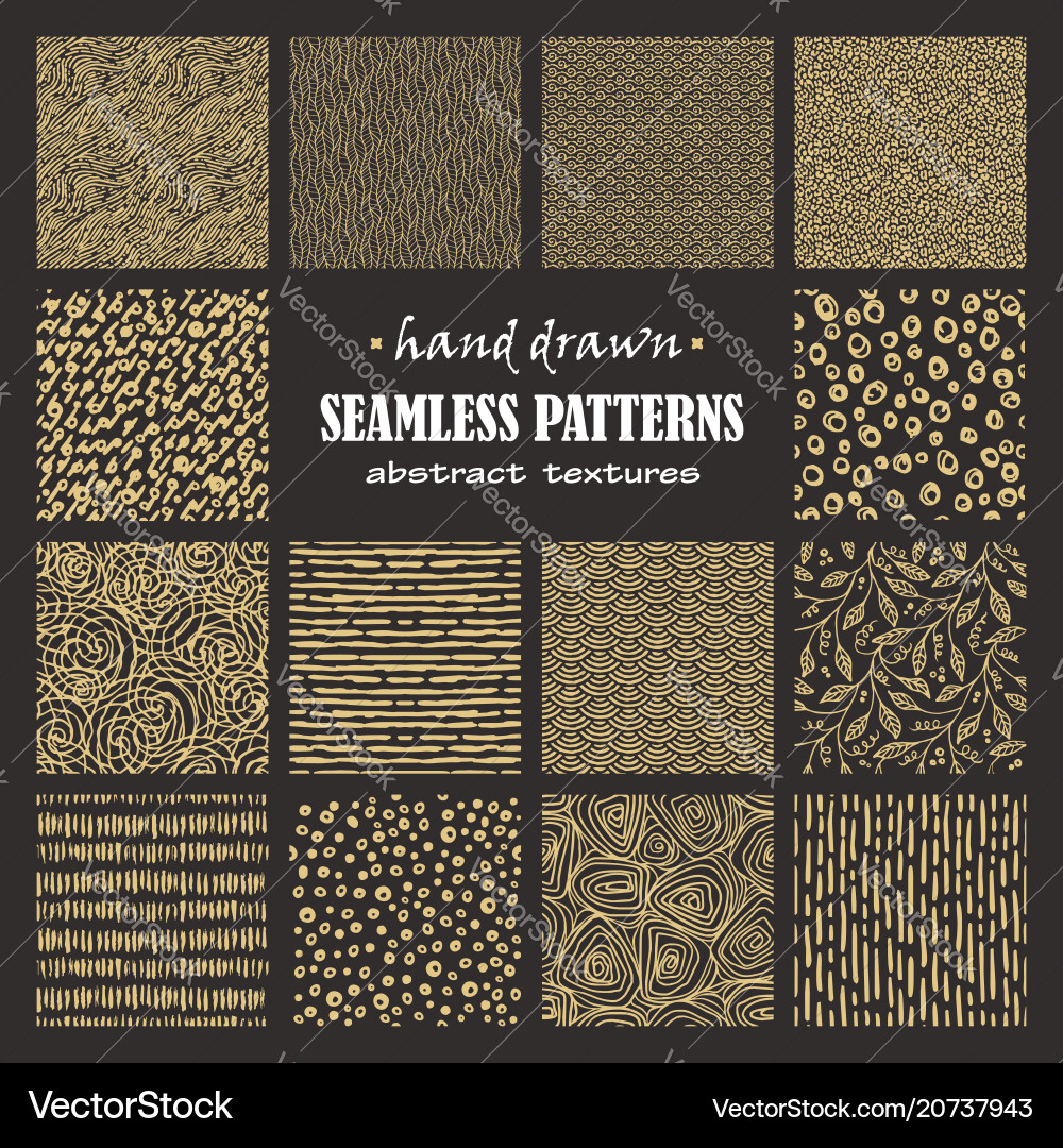 Set of seamless hand drawn marker and ink patterns