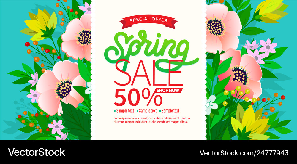 Spring background with green leaves and flowers Vector Image
