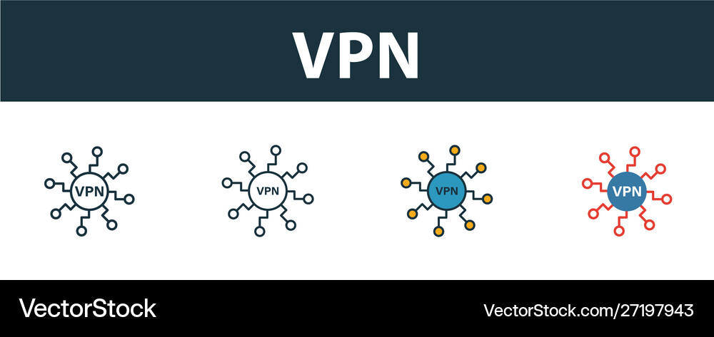 Vpn icon set four simple symbols in different Vector Image