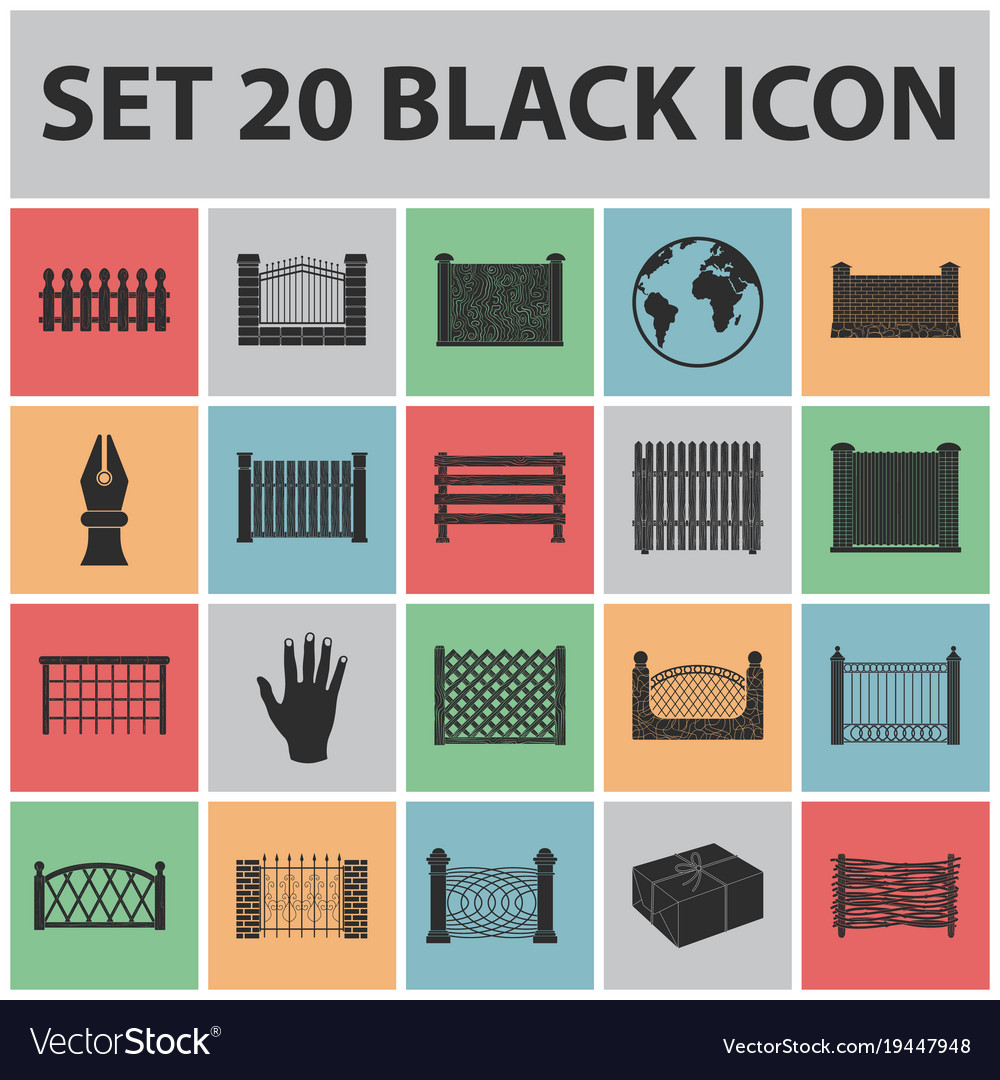 Different fence black icons in set collection Vector Image