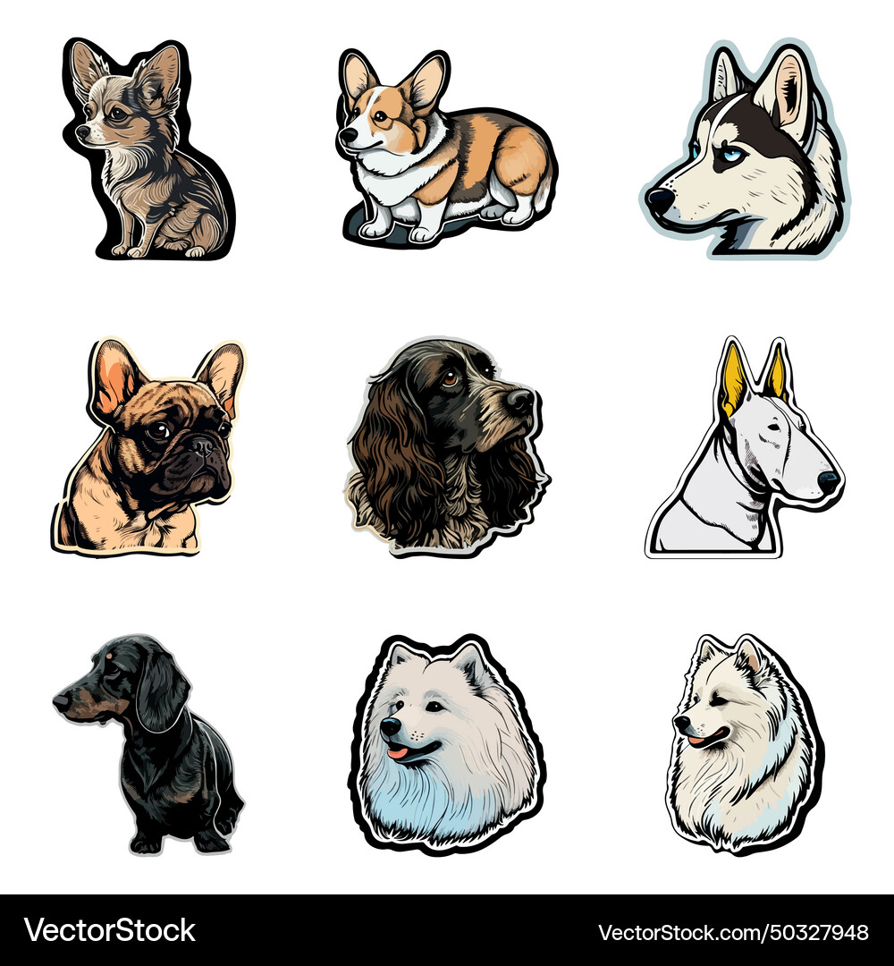 Dog stickers flat icon set isolated on white Vector Image