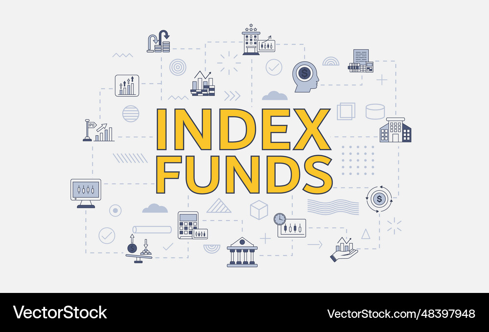 Index funds concept with icon set big word Vector Image