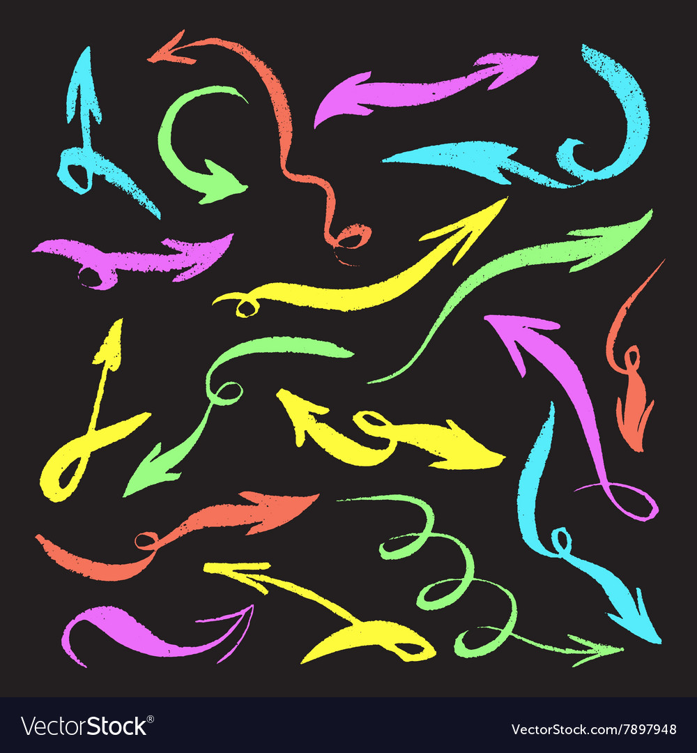 Isolated grunge hand drawn neon arrows set Vector Image