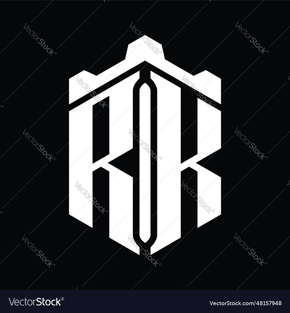 Rk letter logo monogram hexagon shape with crown Vector Image