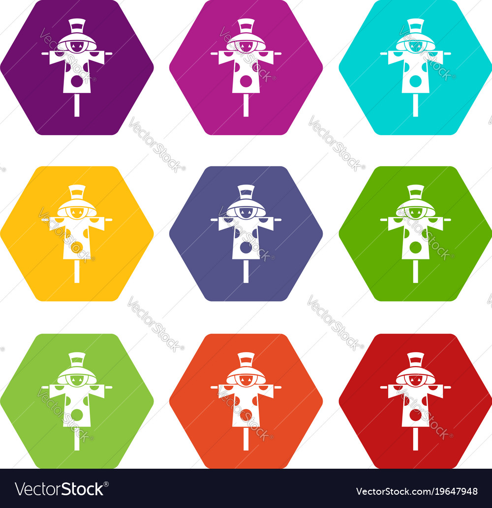 Scarecrow icon set color hexahedron Royalty Free Vector