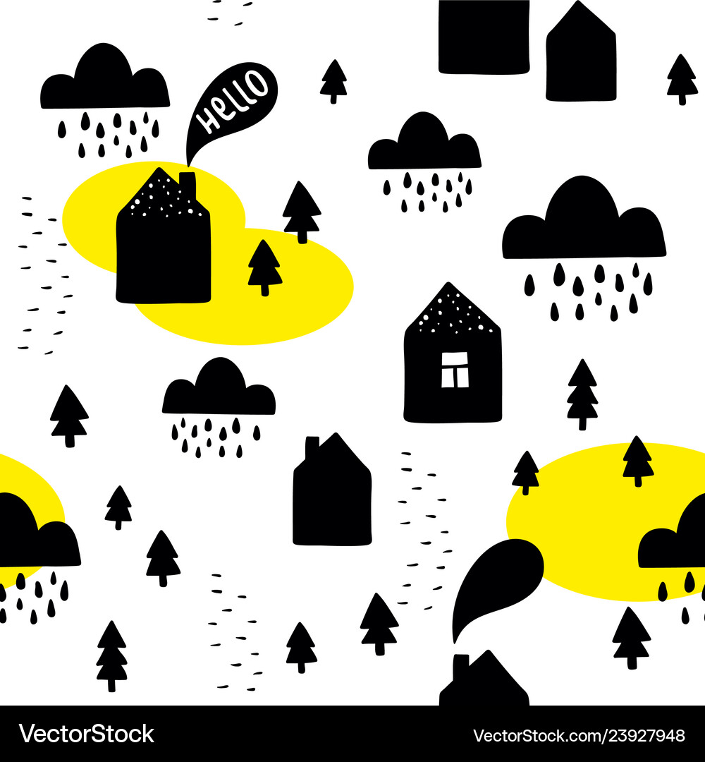 Seamless pattern with black houses on the white Vector Image