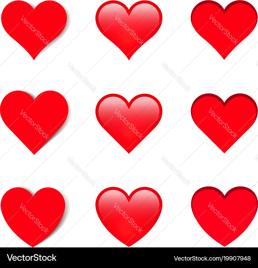 Set of different shapes hearts with shadows Vector Image